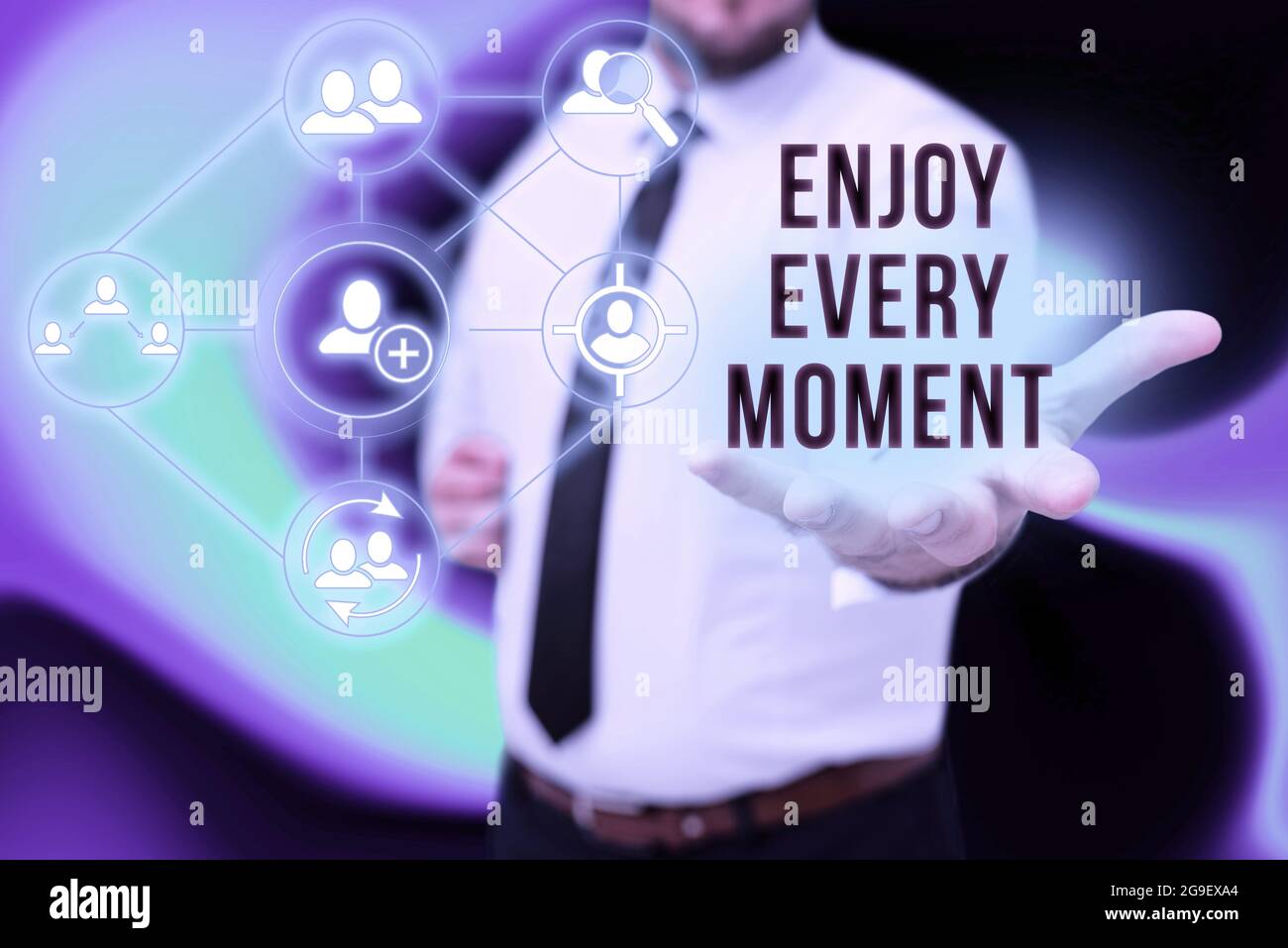 Text caption presenting Enjoy Every Moment. Conceptual photo stay ...