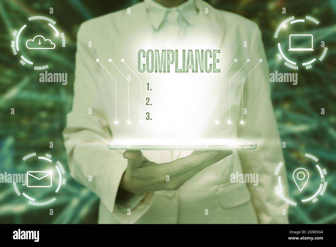 Text showing inspiration Compliance. Concept meaning the action or fact ...