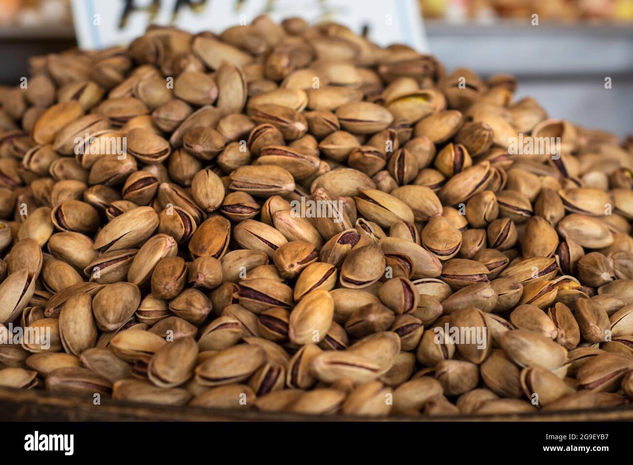 Pistachio. an all-organic sack of roasted pistachios. Selective Focus Stock Photo - Alamy