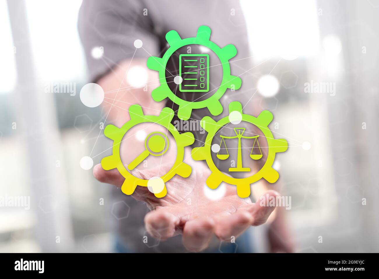 Assessment concept above the hand of a man in background Stock Photo ...