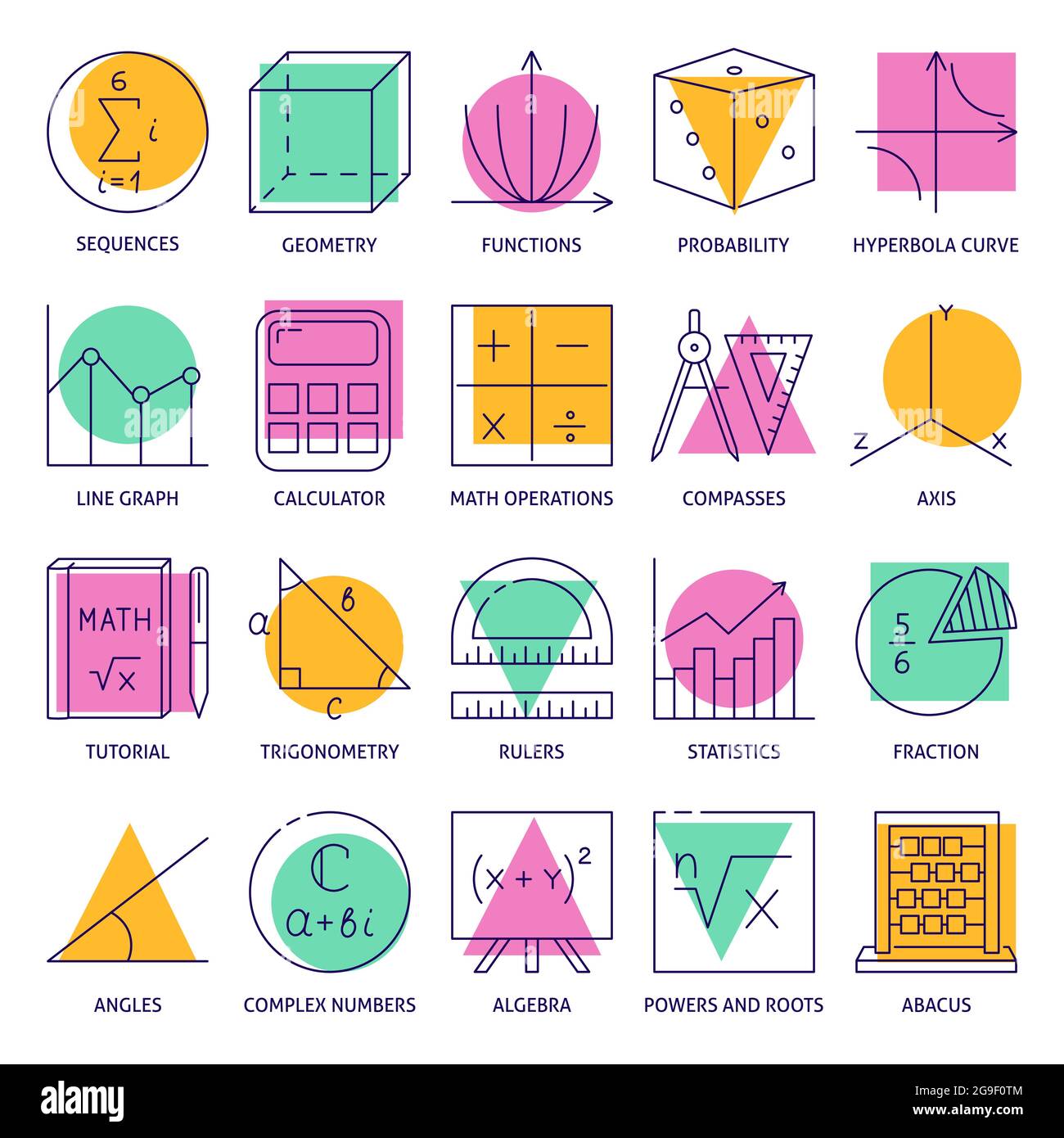 Math science icon set in line style. Mathematic symbols collection ...