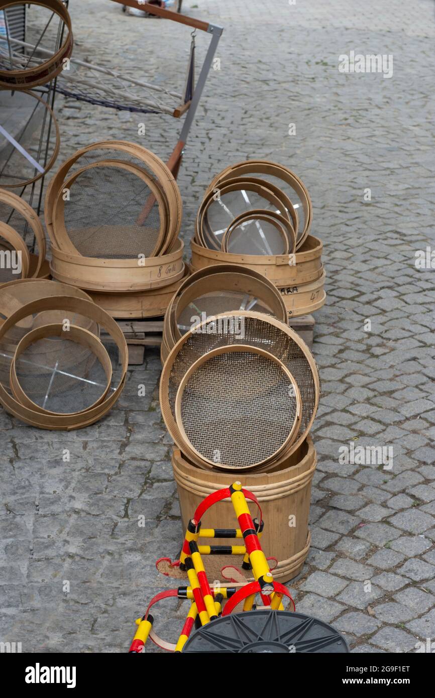 authentic products of the street vendor. Handmade wooden framed wire ...