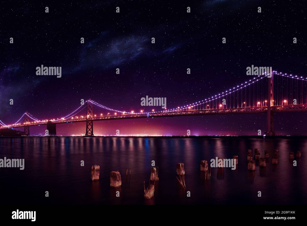 San Francisco Oakland Bay Bridge at a starry night Stock Photo - Alamy