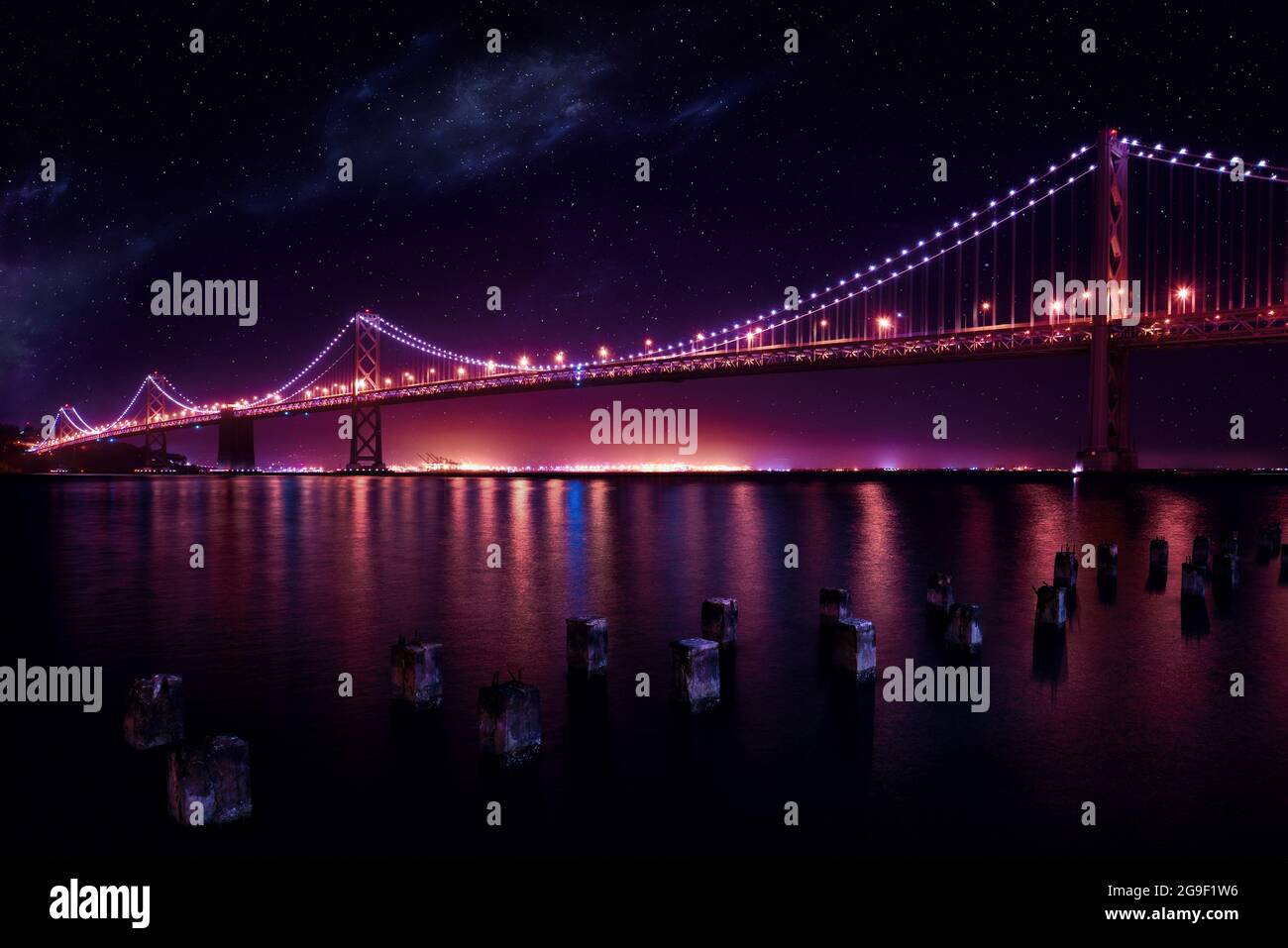 San Francisco Oakland Bay Bridge at a starry night Stock Photo - Alamy