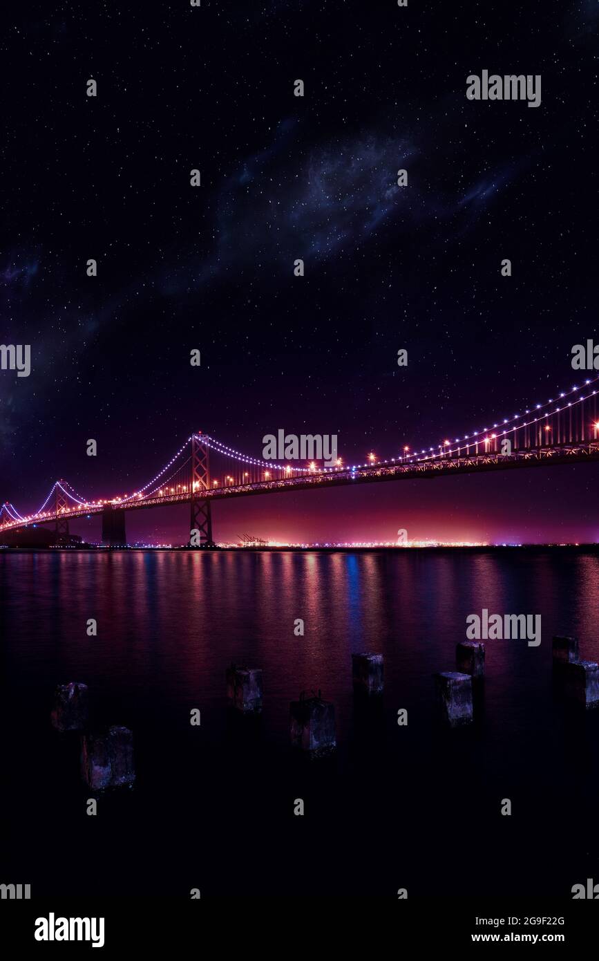 San Francisco Oakland Bay Bridge at a starry night Stock Photo - Alamy