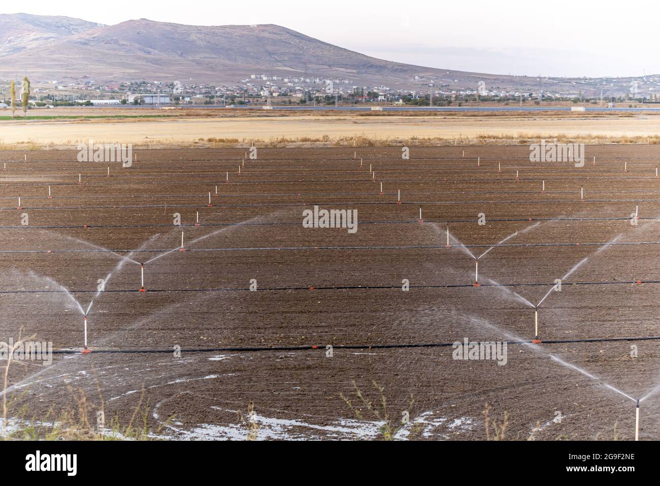 Watering system on the field; agricultural smart irrigation technology ...