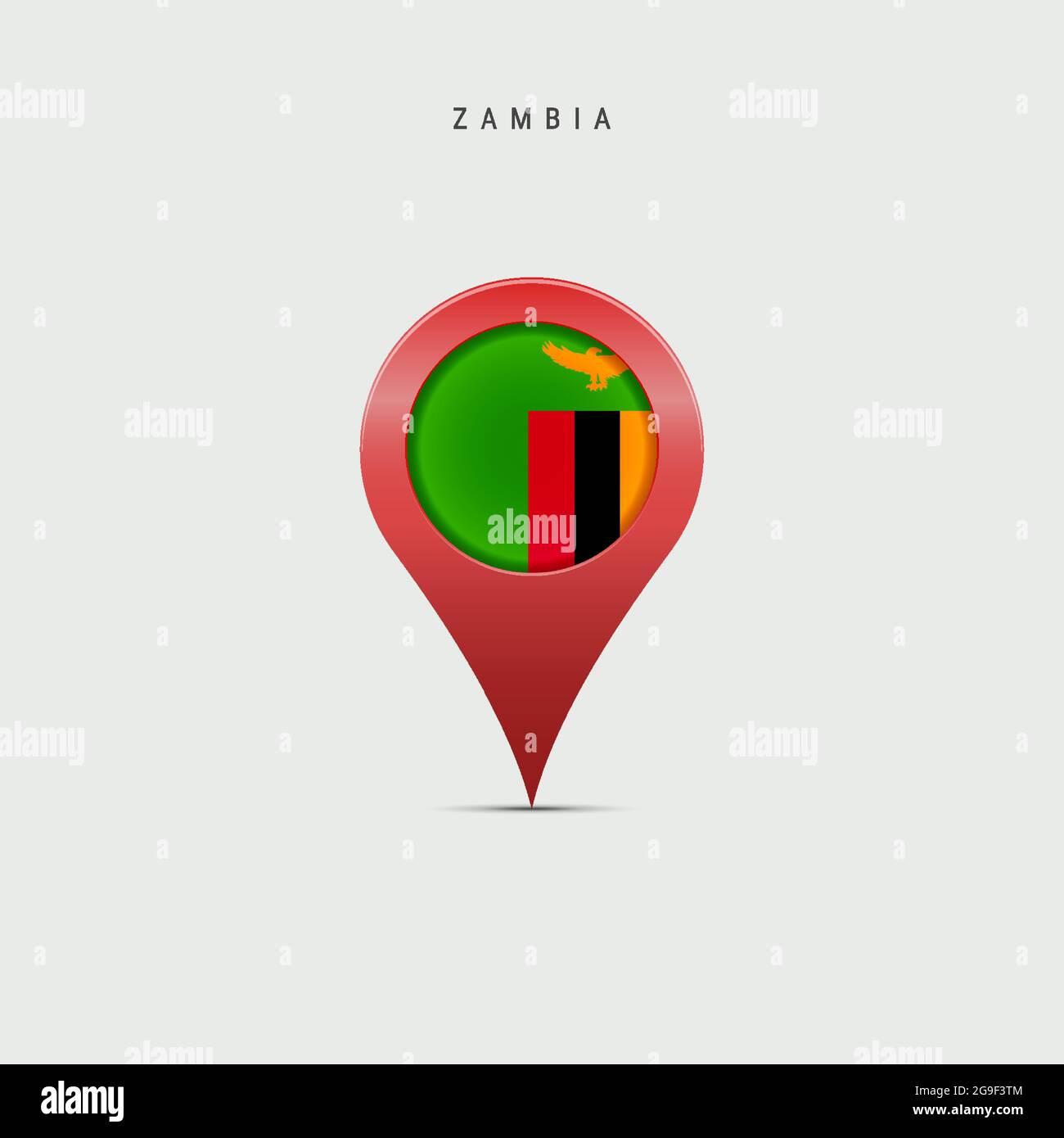 Teardrop map marker with flag of Zambia. Zambian flag inserted in the location map pin. 3D ...
