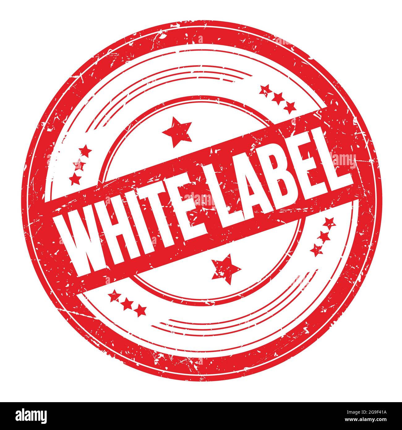 WHITE LABEL text on red round grungy texture stamp Stock Photo - Alamy
