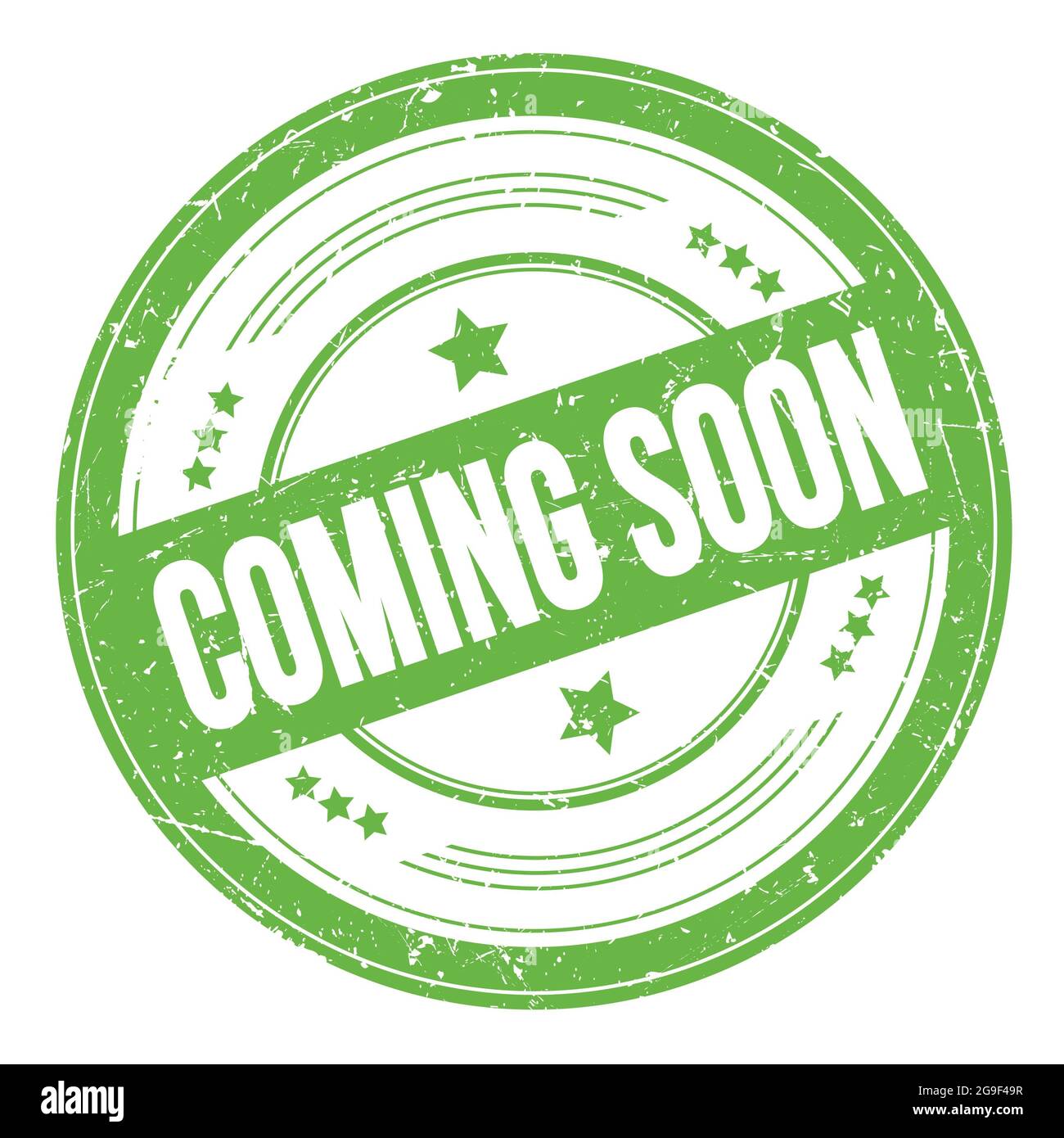 COMING SOON text on green round grungy texture stamp Stock Photo - Alamy