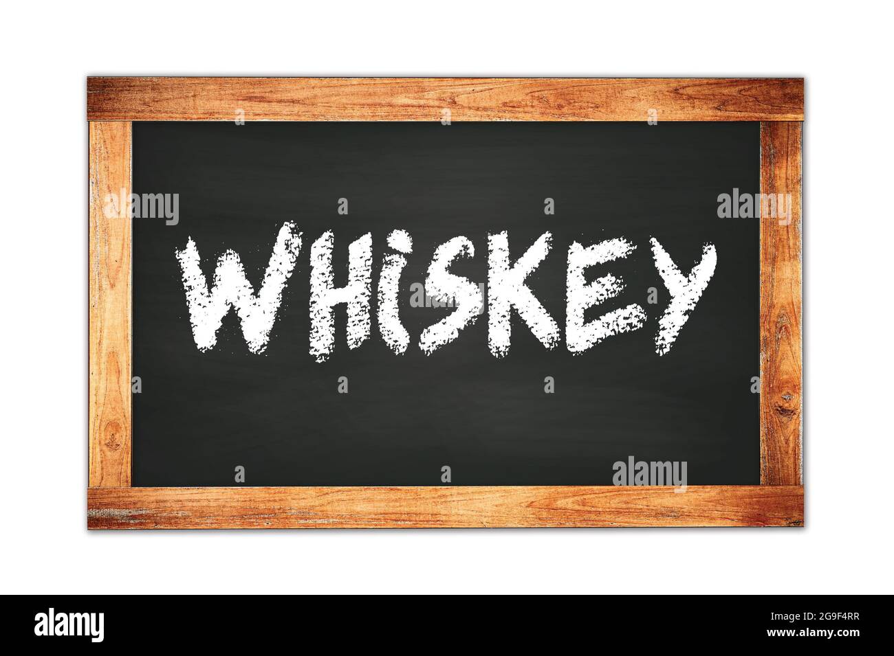 WHISKEY text written on black wooden frame school blackboard Stock ...