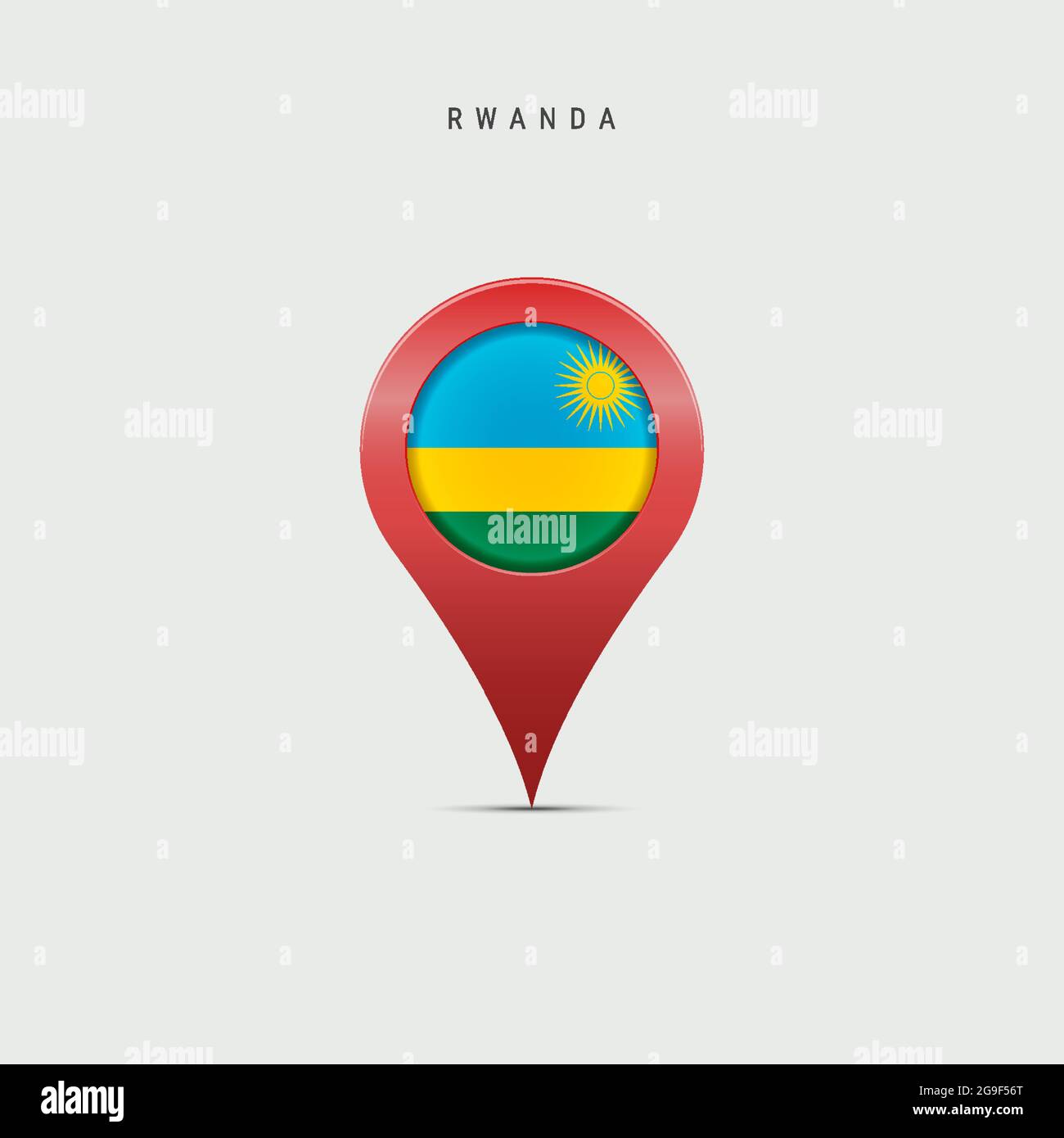 Teardrop map marker with flag of Rwanda. Rwandan flag inserted in the location map pin. 3D ...