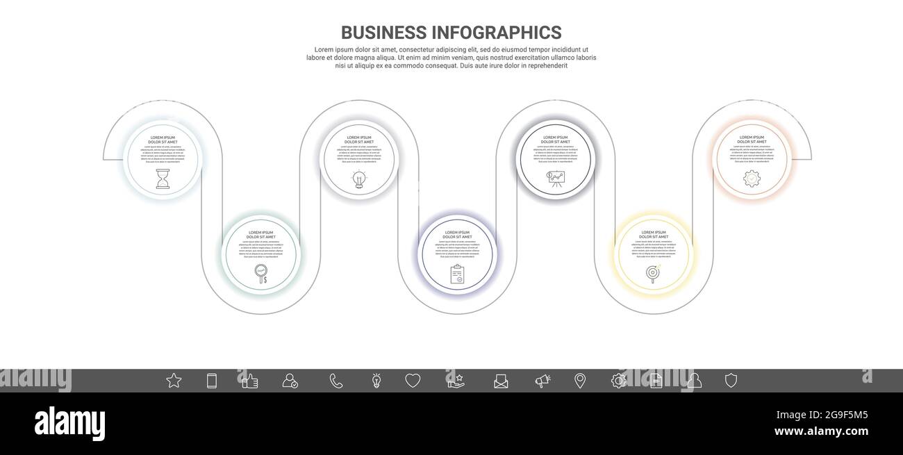 Line vector minimal infographic with 7 circles. Modern timeline ...