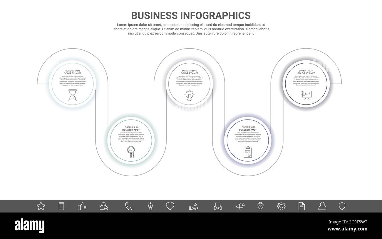 Line vector minimal infographic with five circles. Modern timeline ...