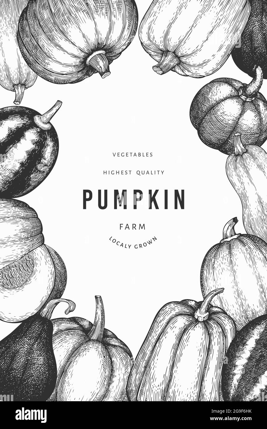 Pumpkin color design template. Vector hand drawn illustrations ...