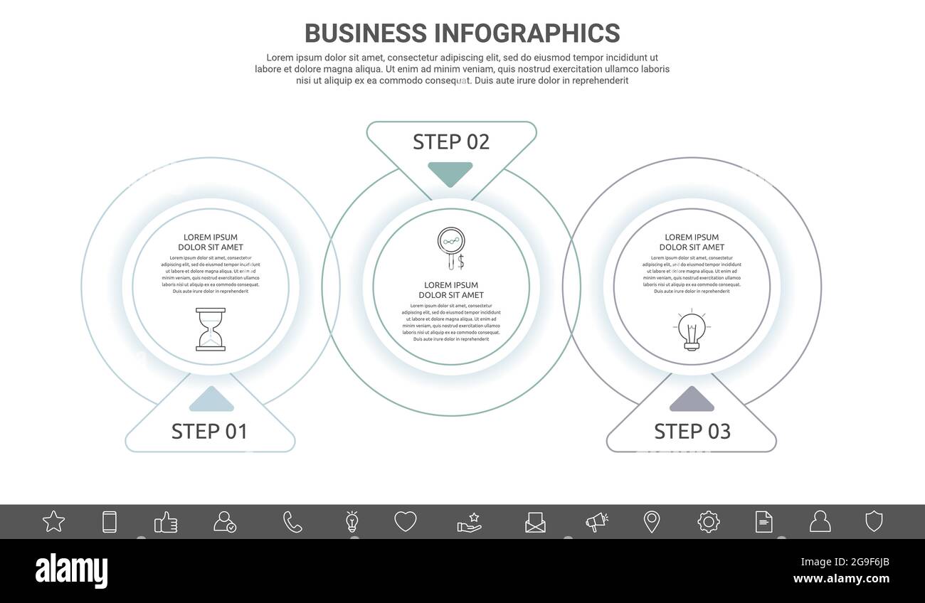 Minimal infographics with three line circles elements. Vector modern ...