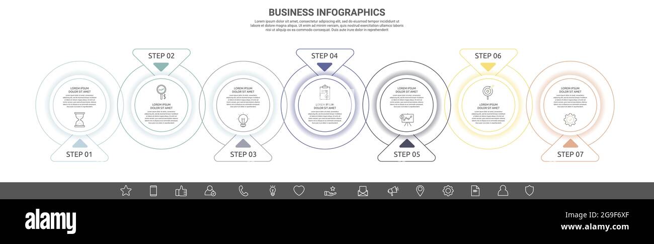 Minimal infographics with seven line circles elements. Vector modern ...