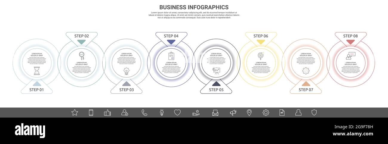 Minimal infographics with 8 line circles elements. Vector modern ...