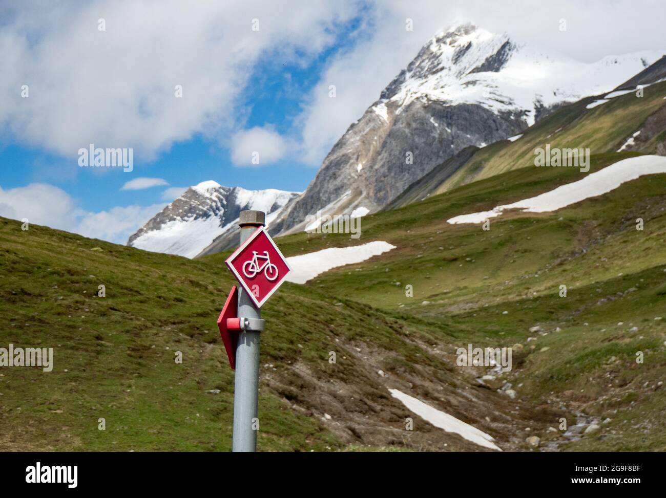 A trailmark of the national bicycle route at albula pass, Switzerland ...