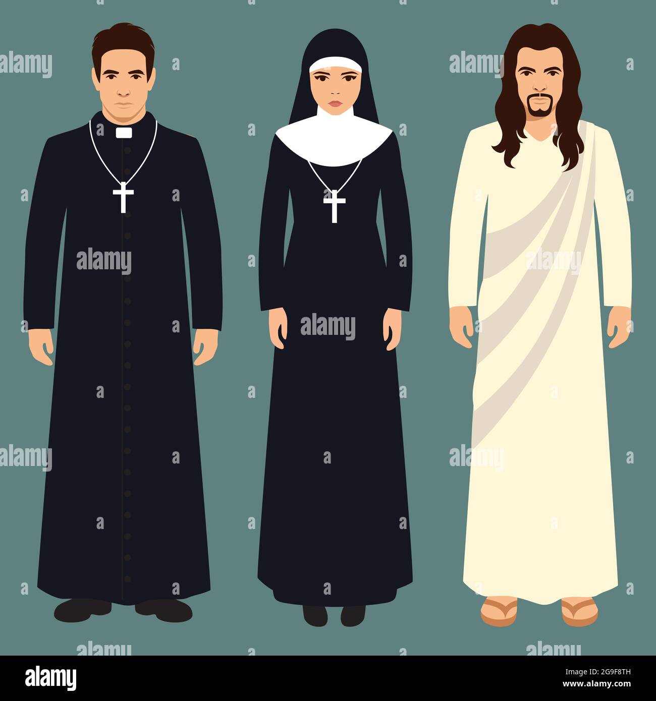 priest, nun and jesus christ, catholic religion illustration Stock ...