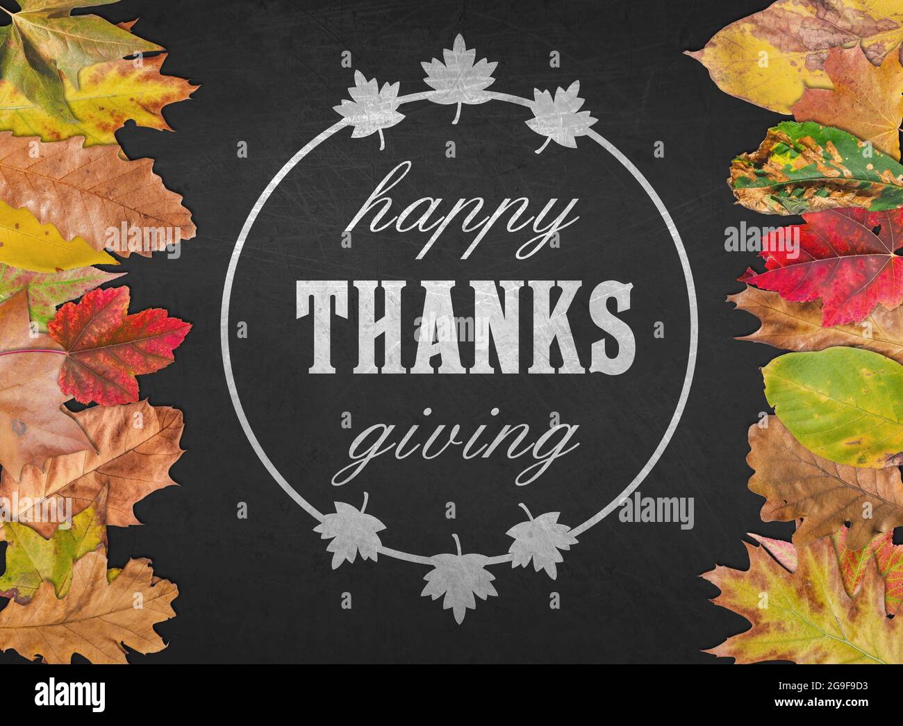 Happy thanks giving day quote postcard banner with autumn leaves and ...
