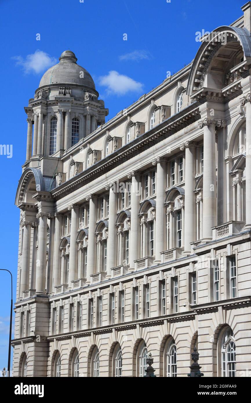 Liverpool city, UK. British landmark architecture. Pier Head district ...