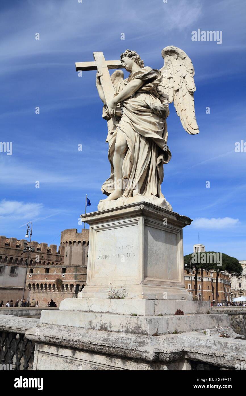 Rome landmarks. Angel sculpture on Saint Angel Bridge (Ponte Sant ...