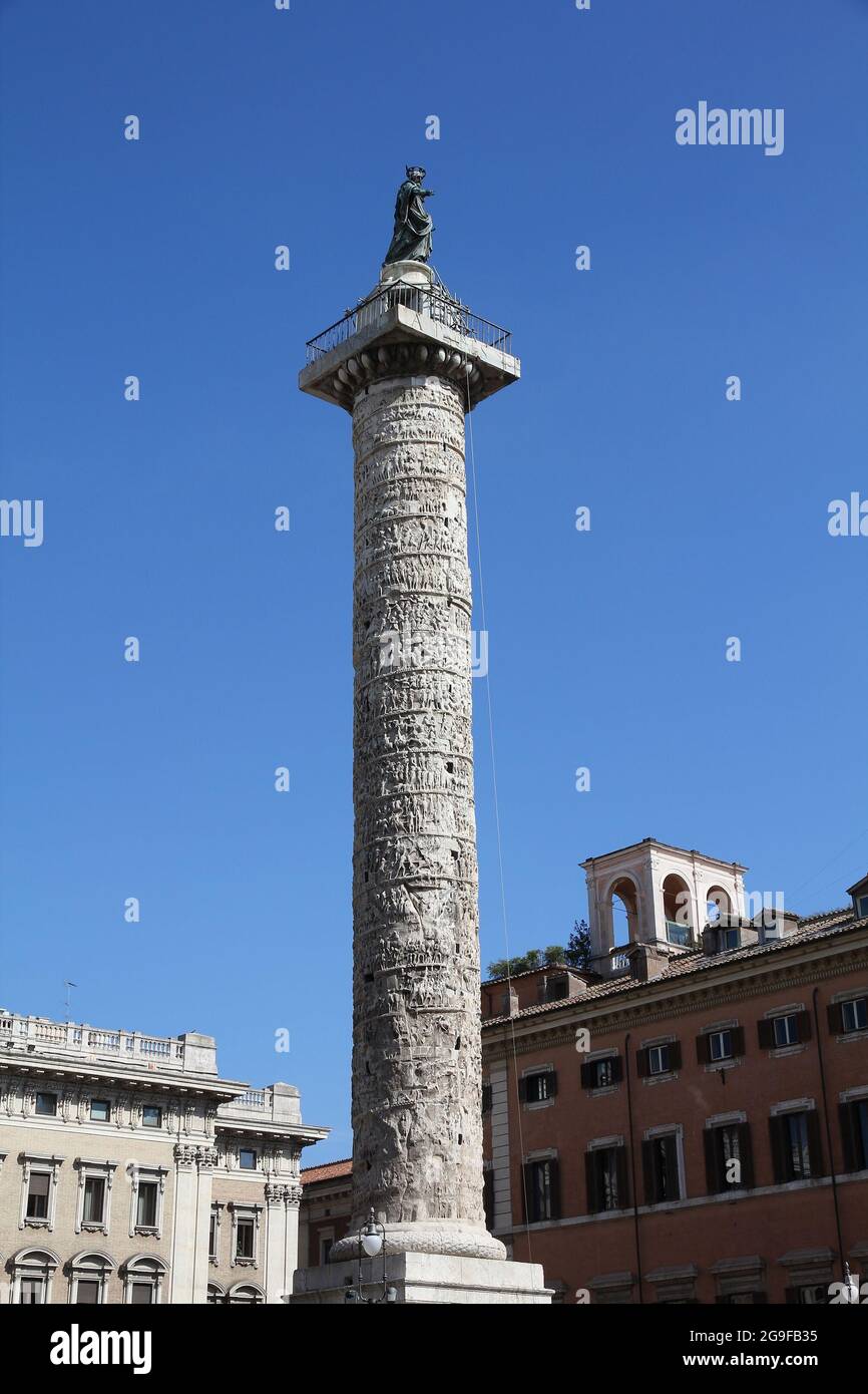 Rome city, Italy. Column of Marcus Aurelius. Ancient Roman victory ...