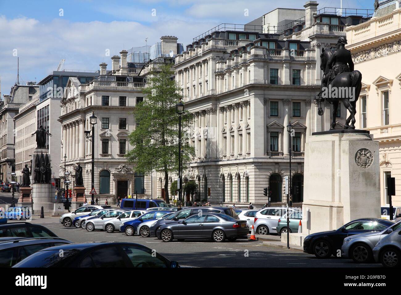 Waterloo Place intersection with Pall Mall in London UK. St. James's ...