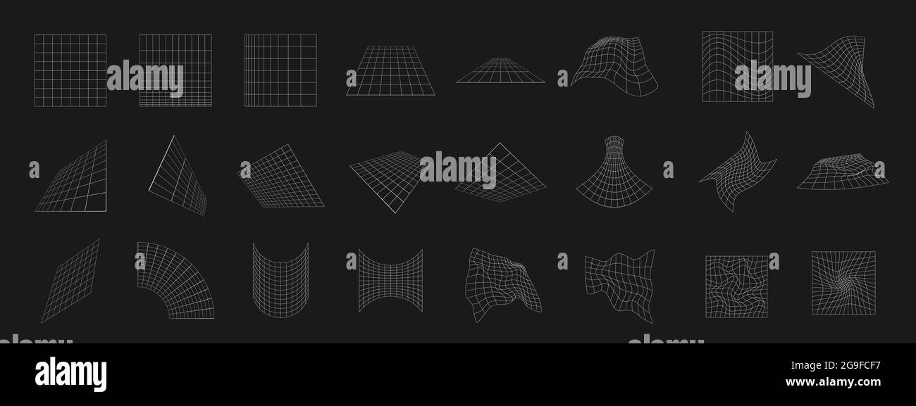 Set of retrofuturistic grid. Digital cyber retro design elements. Collection of grids in ...