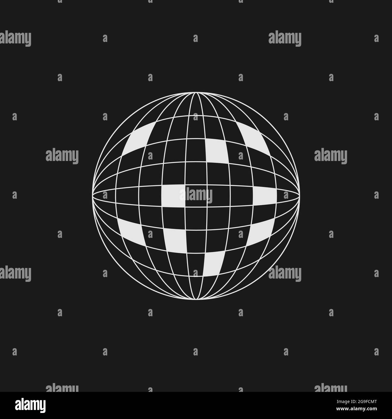 Retrofuturistic wireframe planet with sectors. Digital cyber retro design element. Planet in ...