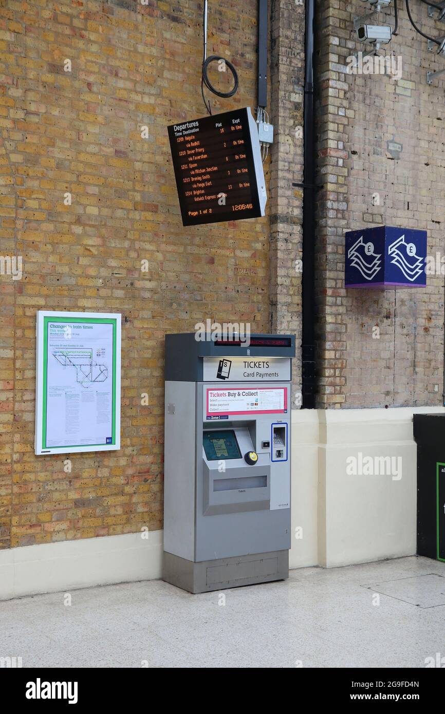 LONDON, UK - JULY 15, 2019: Train ticket machine at London Victoria ...