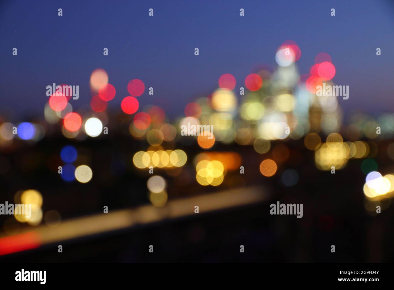 Night city lights - defocused evening skyline of London UK. Blurred ...