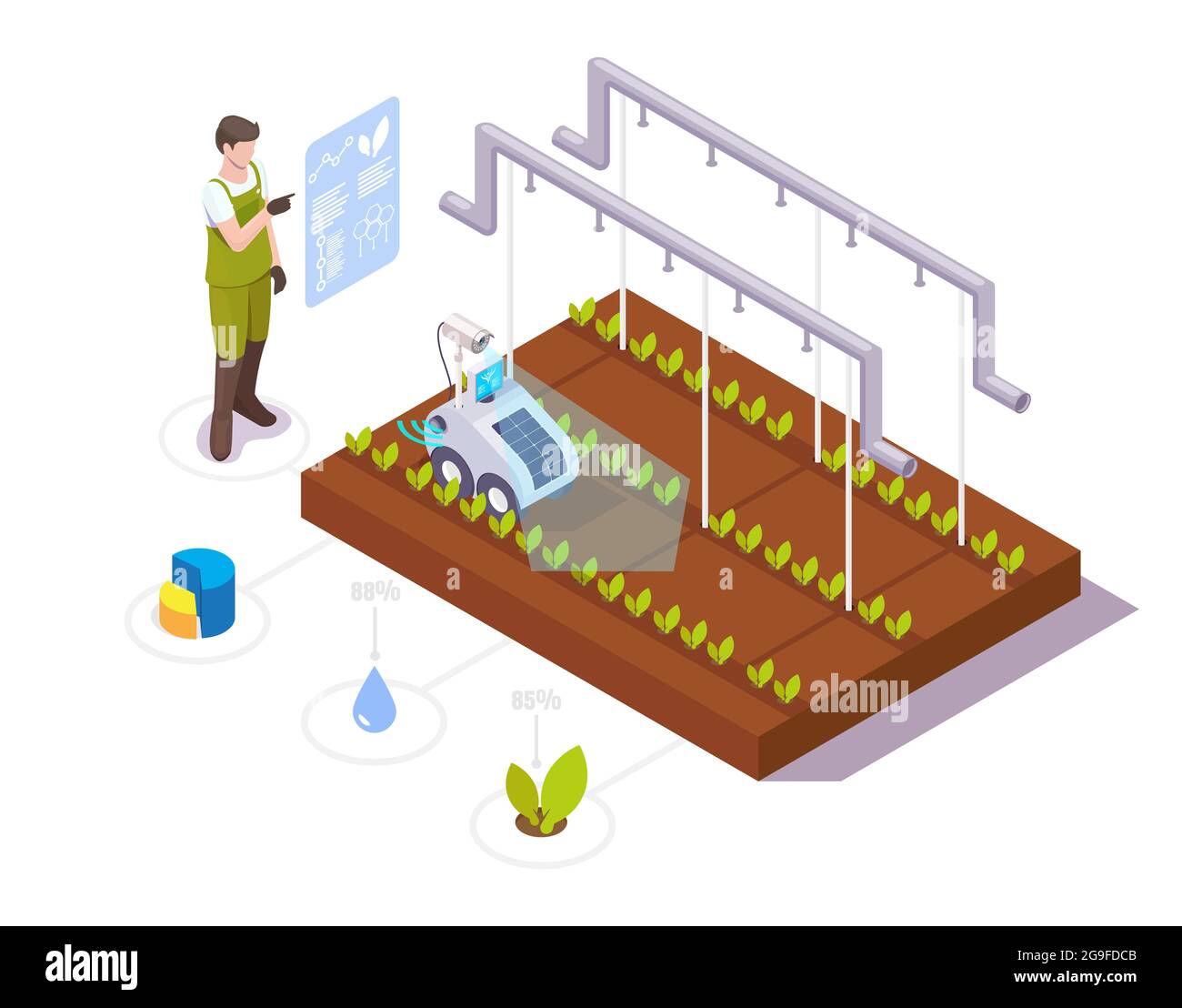 Farmer making greenhouse crop growth analysis using robotics ...