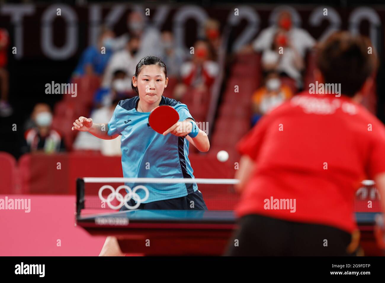 Tokyo, Japan. 26th July, 2021. Maria Xiao (L) of Spain hits a return ...