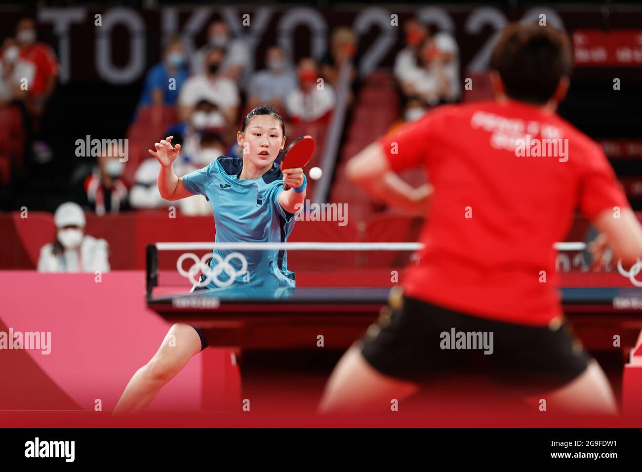 Tokyo, Japan. 26th July, 2021. Maria Xiao (L) of Spain hits a return ...