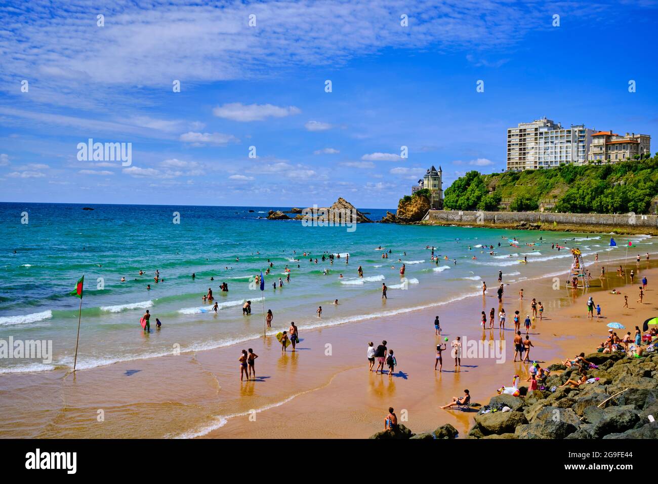 France, Pyrénées-Atlantiques (64), Basque Country, Biarritz, surfers on ...