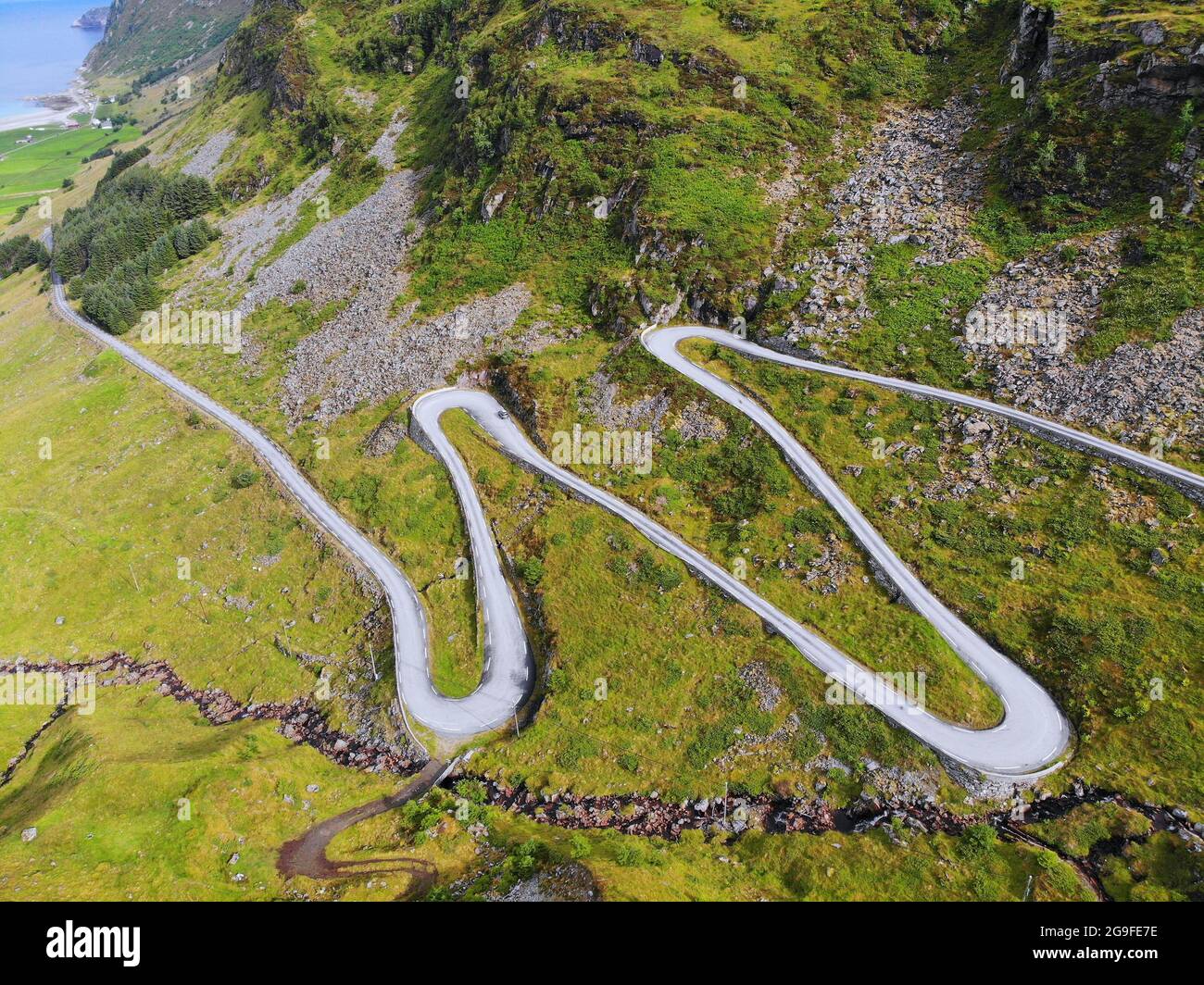 Norway winding road drone view. Landscape of Hoddevik in Stadlandet ...