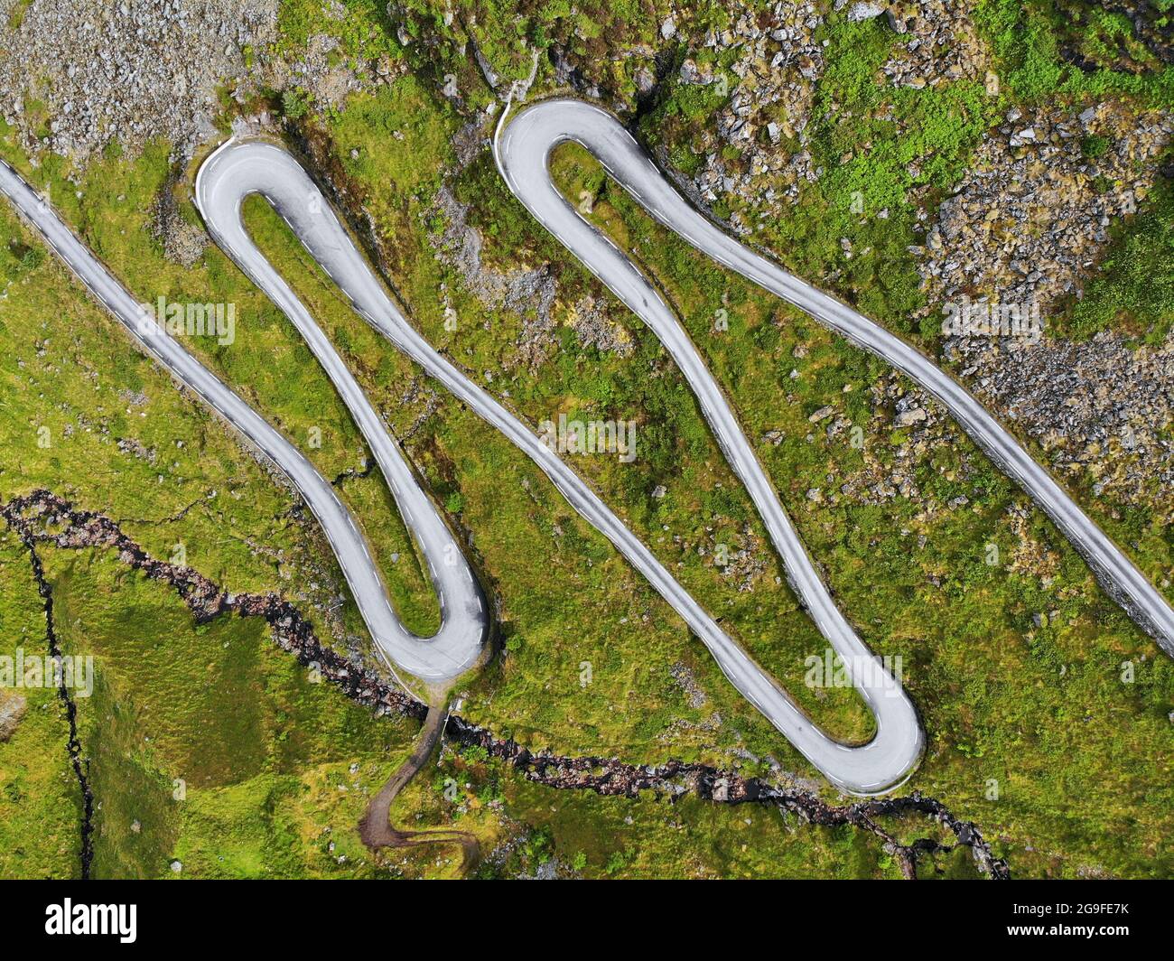 Norway winding road drone view. Landscape of Hoddevik in Stadlandet ...
