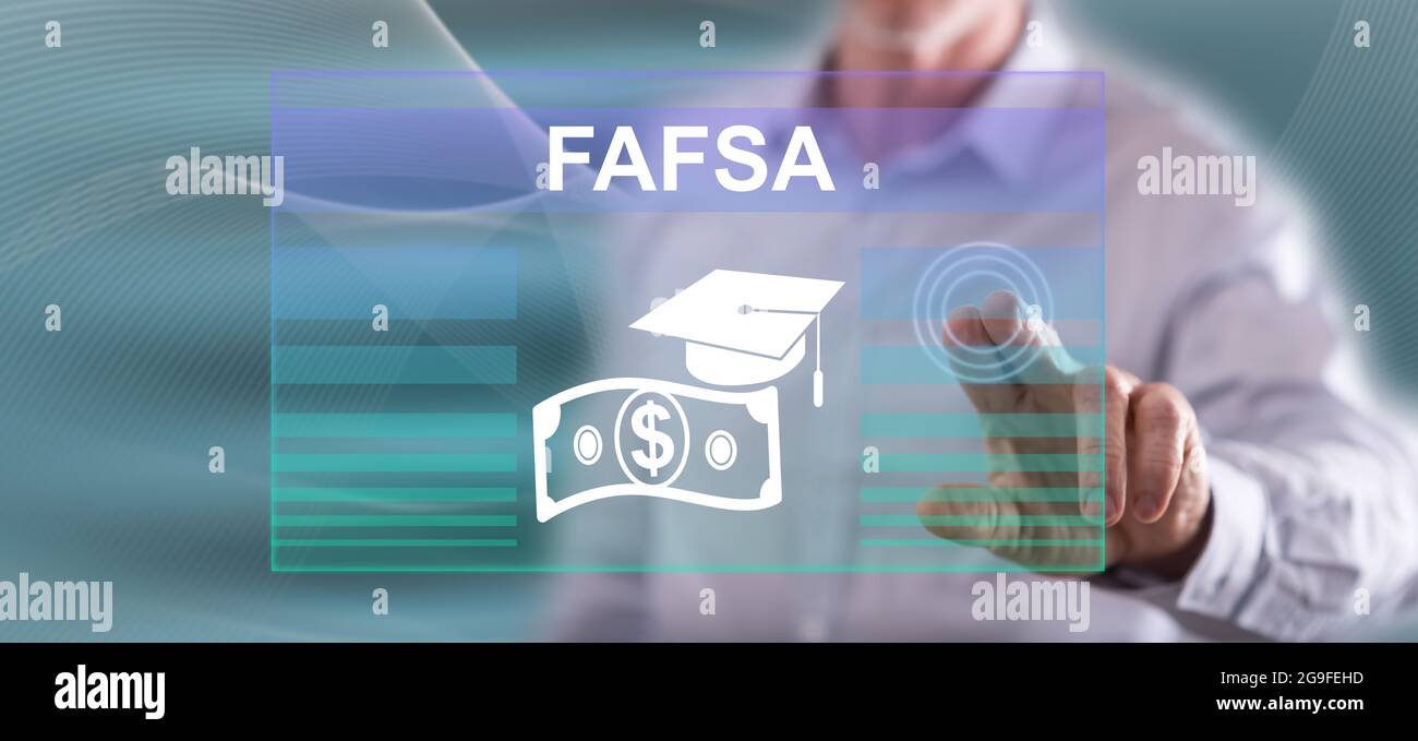 Man touching a fafsa concept on a touch screen with his finger Stock ...