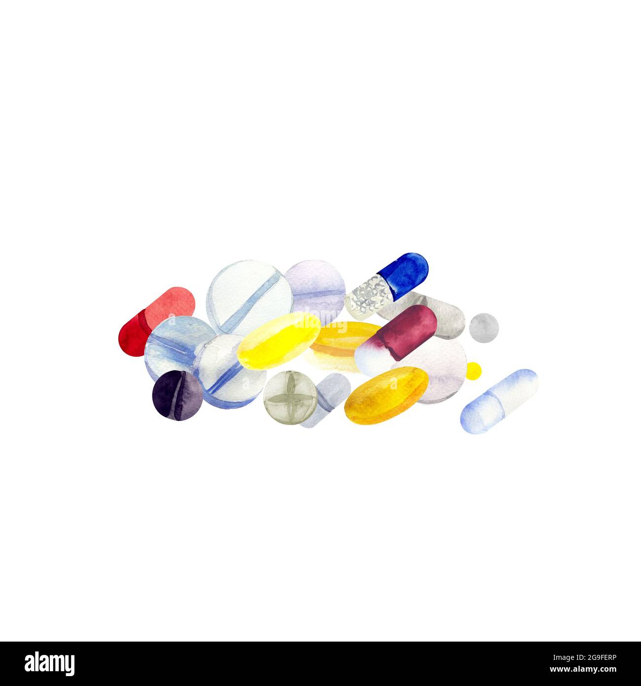Watercolor illustration pills isolated Stock Photo - Alamy