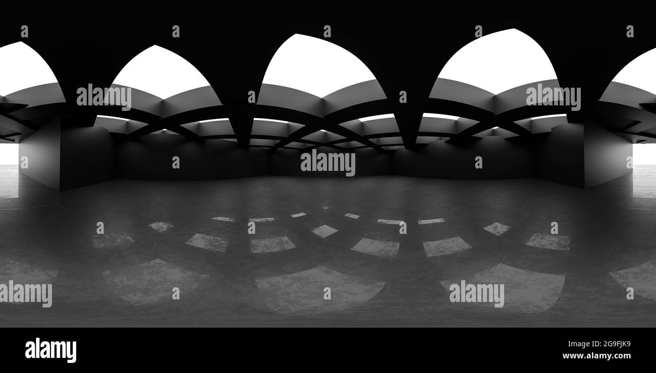 360 degree panorama view of empty concrete building interior room with ...