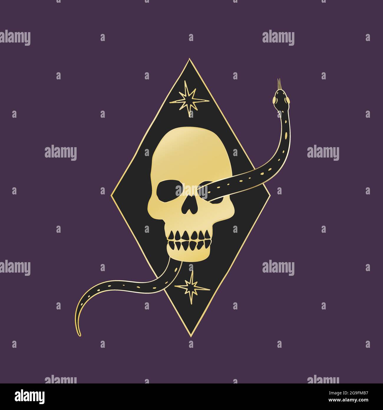 Vintage Mystic snake crawling out of the eye socket of the skull hand ...