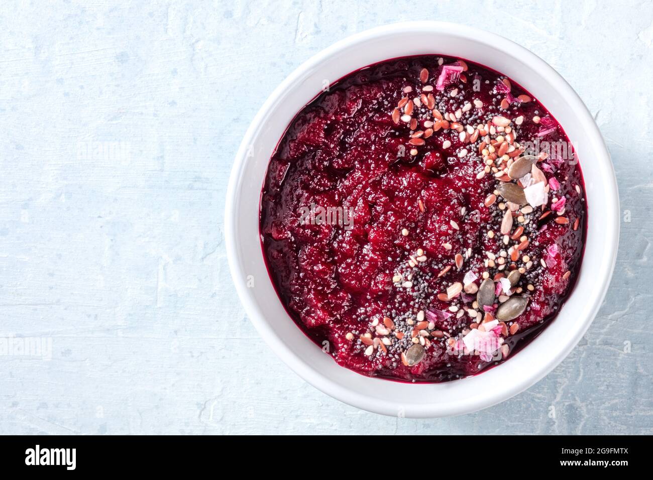 Beetroot soup, healthy vegan detox dish. Beetroot puree with seeds ...