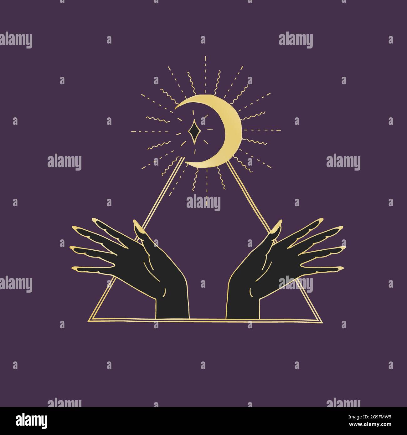 Vintage Mystic Half Moon and female hands inside triangle Stock Vector ...