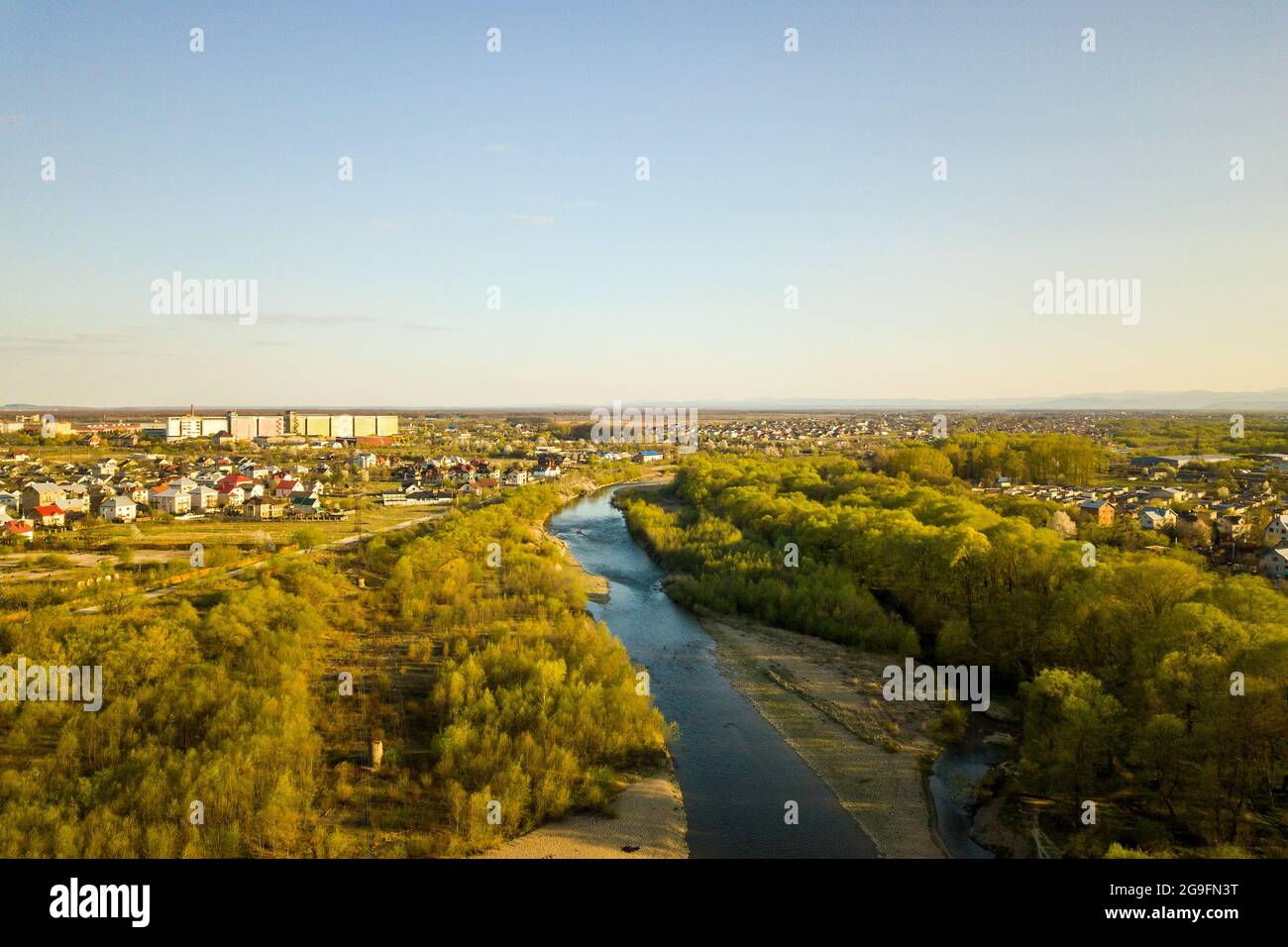 Aerial view of Ivano-Frankivsk city, Ukraine with Bystrytsia river and ...