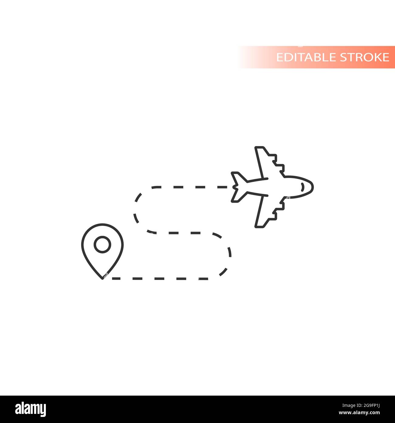 Airplane flight route with location pin vector icon. Outline, editable ...