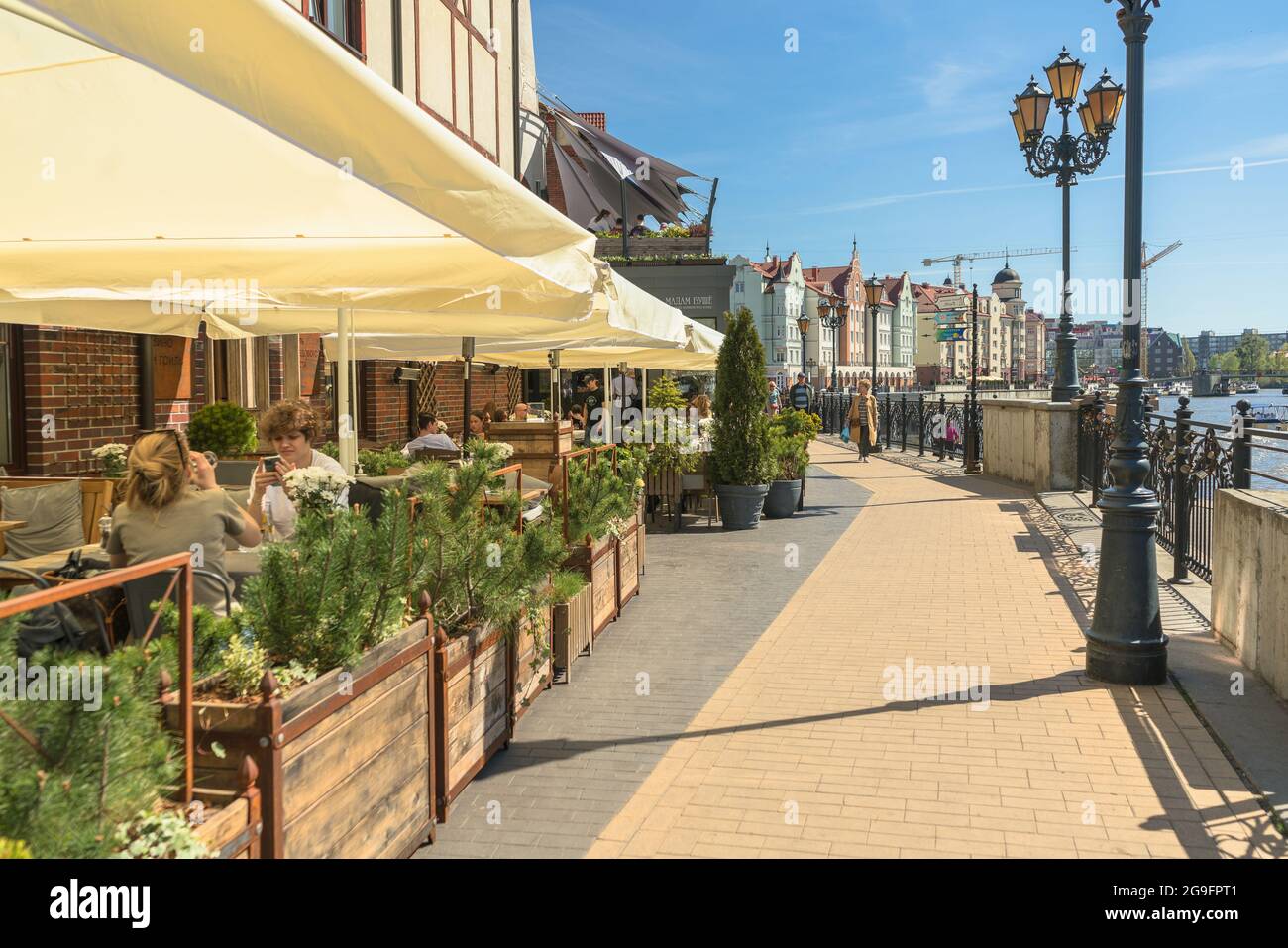 Kaliningrad, Russia - may 10, 2021: terraces of restaurants with people ...