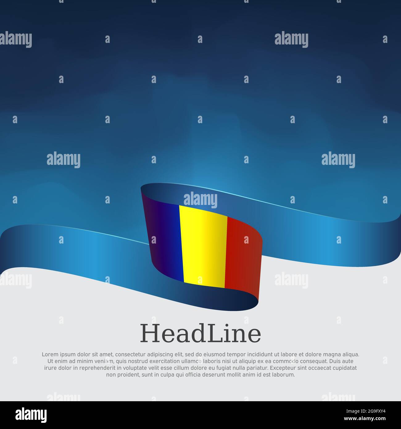 Romania flag background. Romanian flag wavy ribbon on blue white ...
