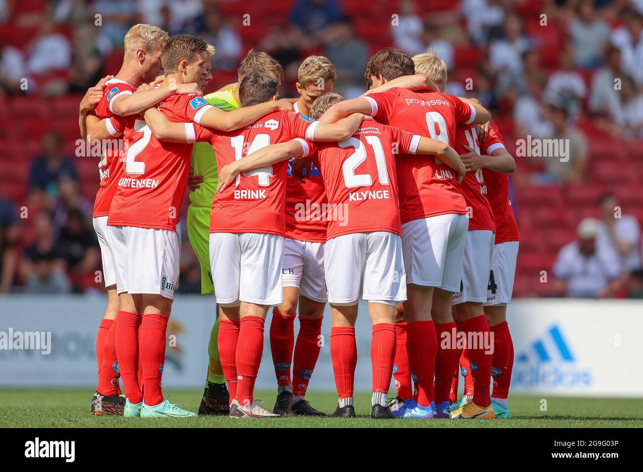 Copenhagen, Denmark. 25th, July 2021. The players of Silkeborg IF seen ...