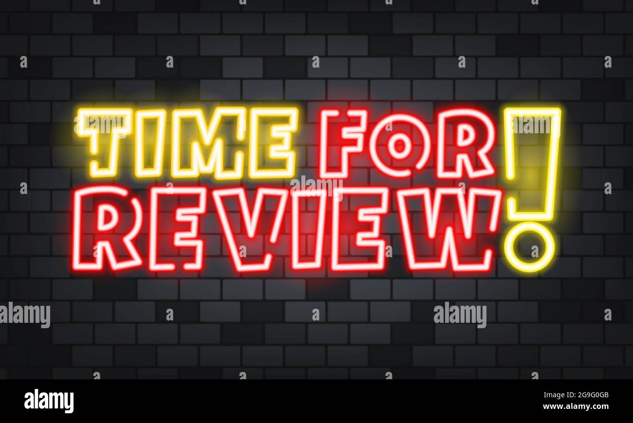 Time for review neon text on the stone background. Time for review. For ...